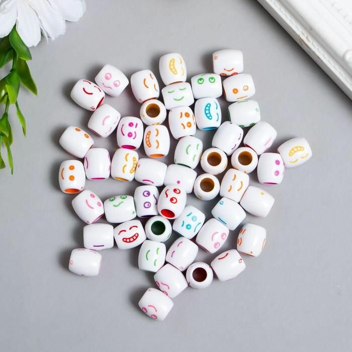 Набор бусин Арт Узор "Цветной смайлик", пластик, бочонок, 30 гр, 1,2х1,1х1,1 см