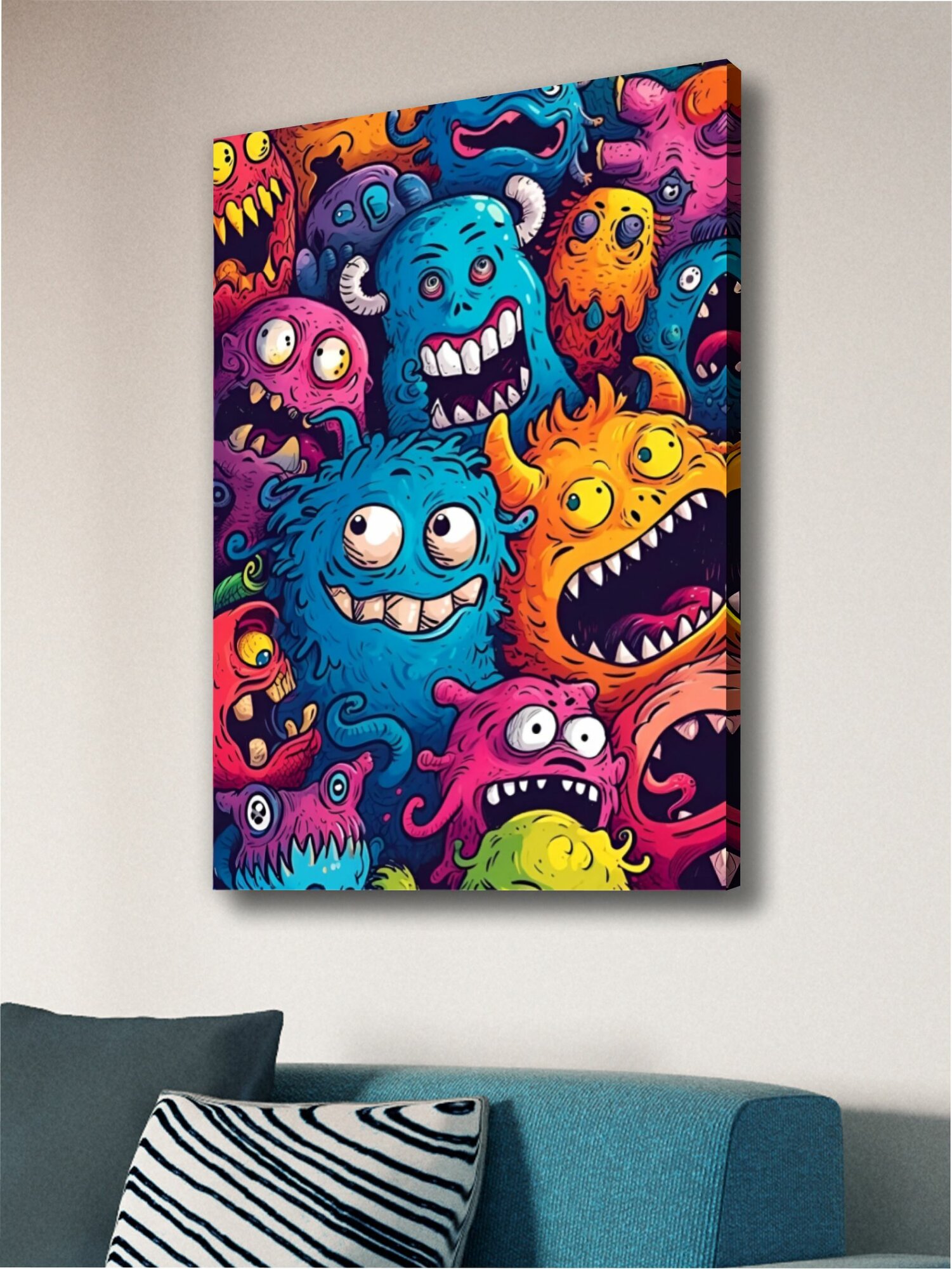 Картина Улыбчивые монстрики модульная 50x70см 1шт.