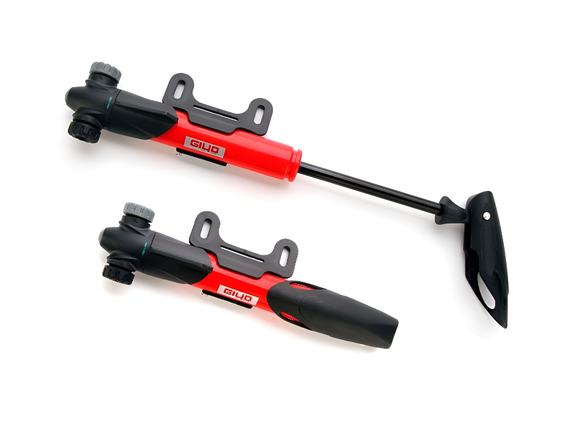 Насос пл. GIYO GP-77, Т ручка, двух поршневой, универсальная головка AV/FV, красно-чёрный