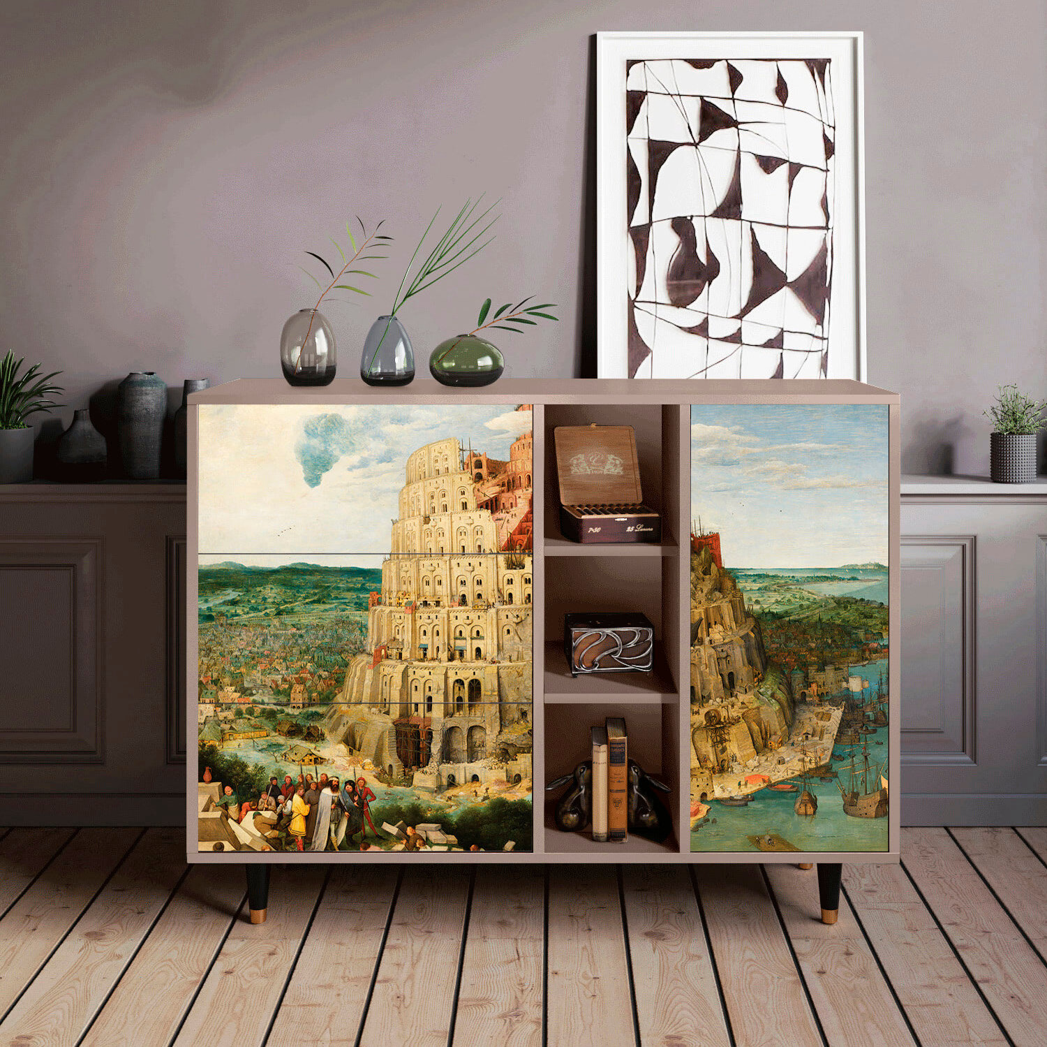 Комод - STORYZ - BS2 Elder The Tower of Babel by Pieter Bruegel, Разер - 125 x 97 x 48 см , Цвет корпуса - Бежевый
