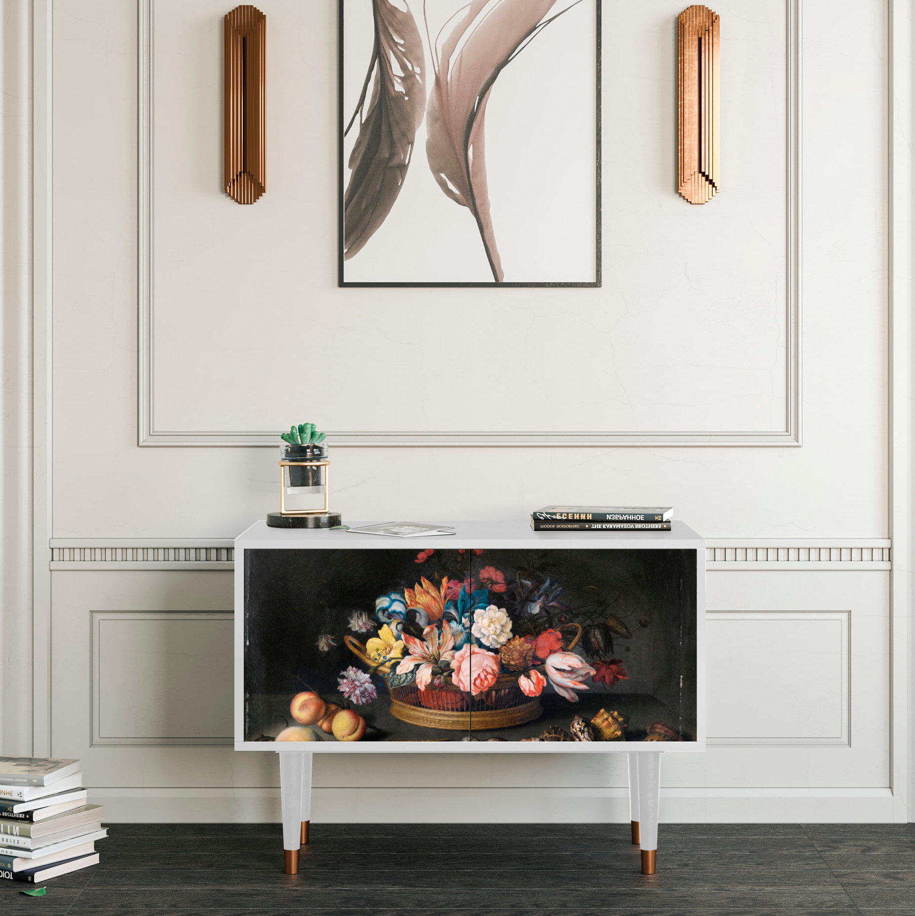 Комод - STORYZ - S1 Still Life with Flowers and Shells by Balthasar van der Ast , Размер - 94 x 69 x 48 см, Цвет корпуса - , Белый