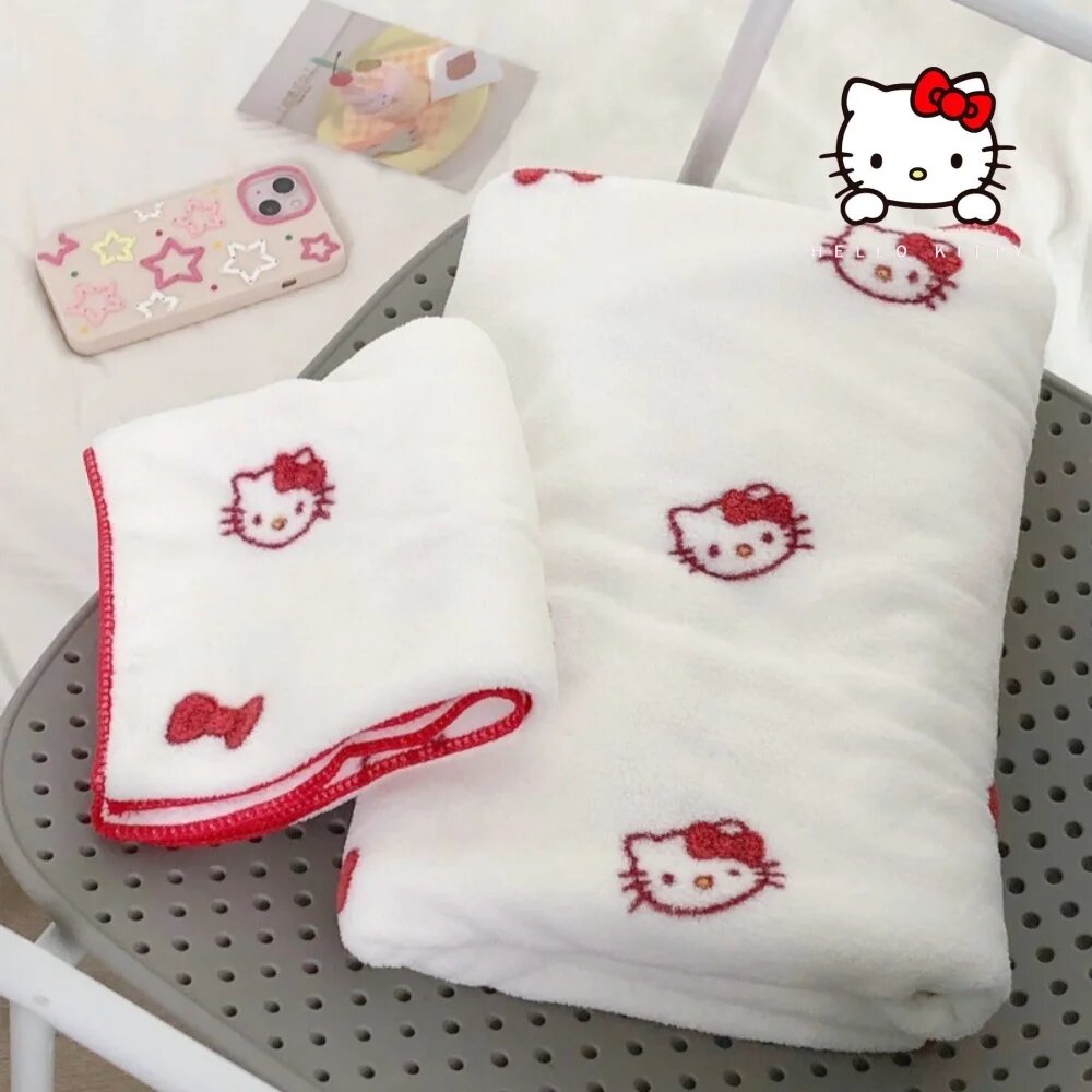 Бархатное полотенце Hello Kitty Sanrio, Белый, Фигурки-сюрпризы, для дома и повседневного использования — фото 1