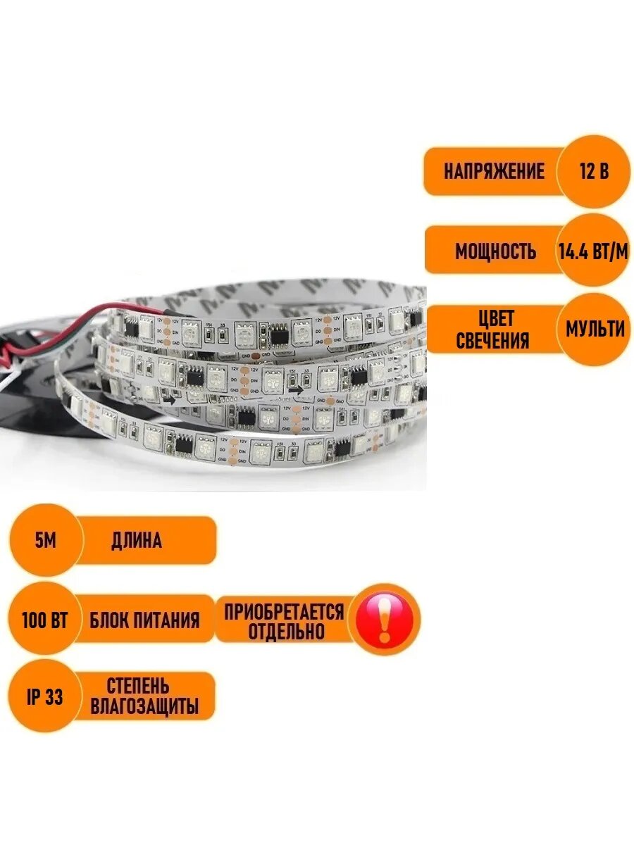 Светодиодная лента 12V RGB Бегущий огонь SPI W2811 5 метров