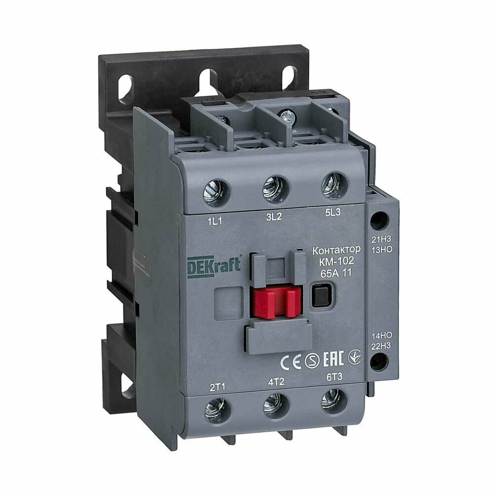 Dekraft Контактор 65А 230В АС3 АС4 1НО + 1НЗ КМ-102, 22008DEK