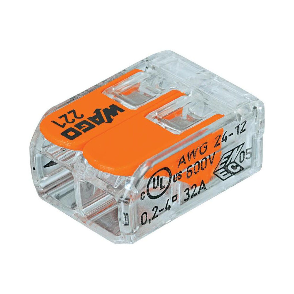 Wago клеммы для всех типов проводников; макс. 4 мм; 2-проводн; с рычагами; прозрачный корпус, 221-412