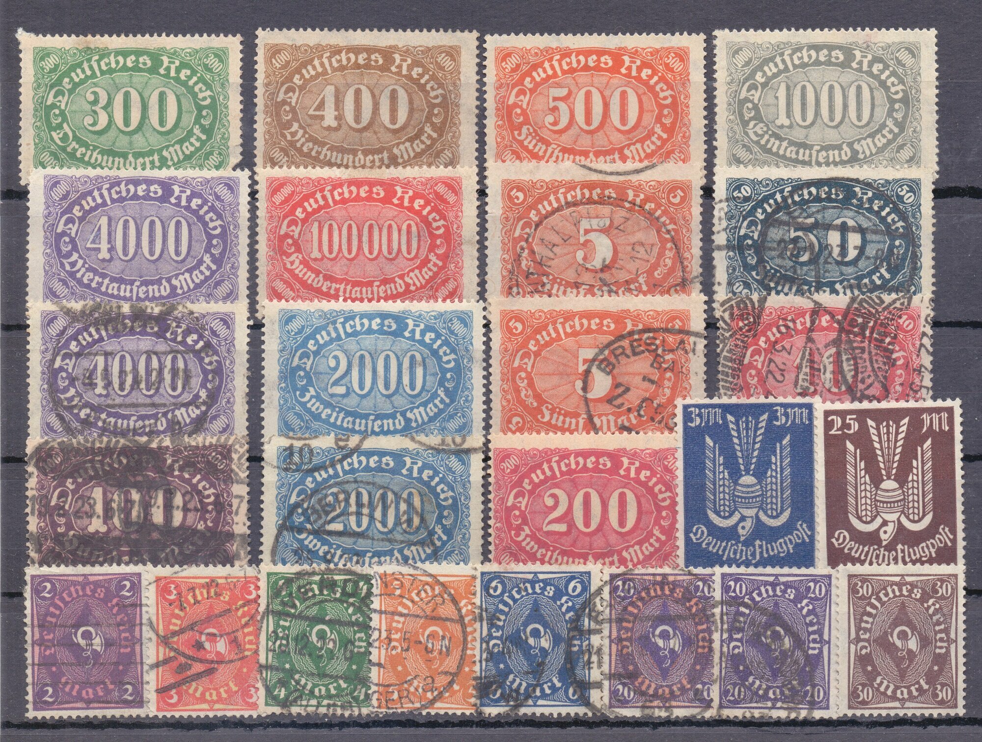 Почтовые марки Германская Империя Рейх, Стандарты 1922-1924 годы. Отличная подборка из 25 марок.