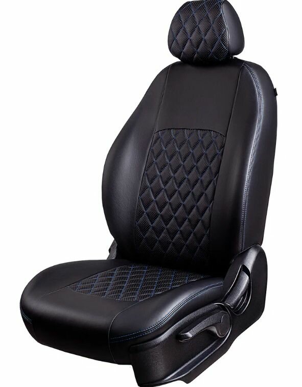 Чехлы на сиденья LordAutoFasion Турин ромб Ford Transit (2013-) 1+2 черный, синяя нить