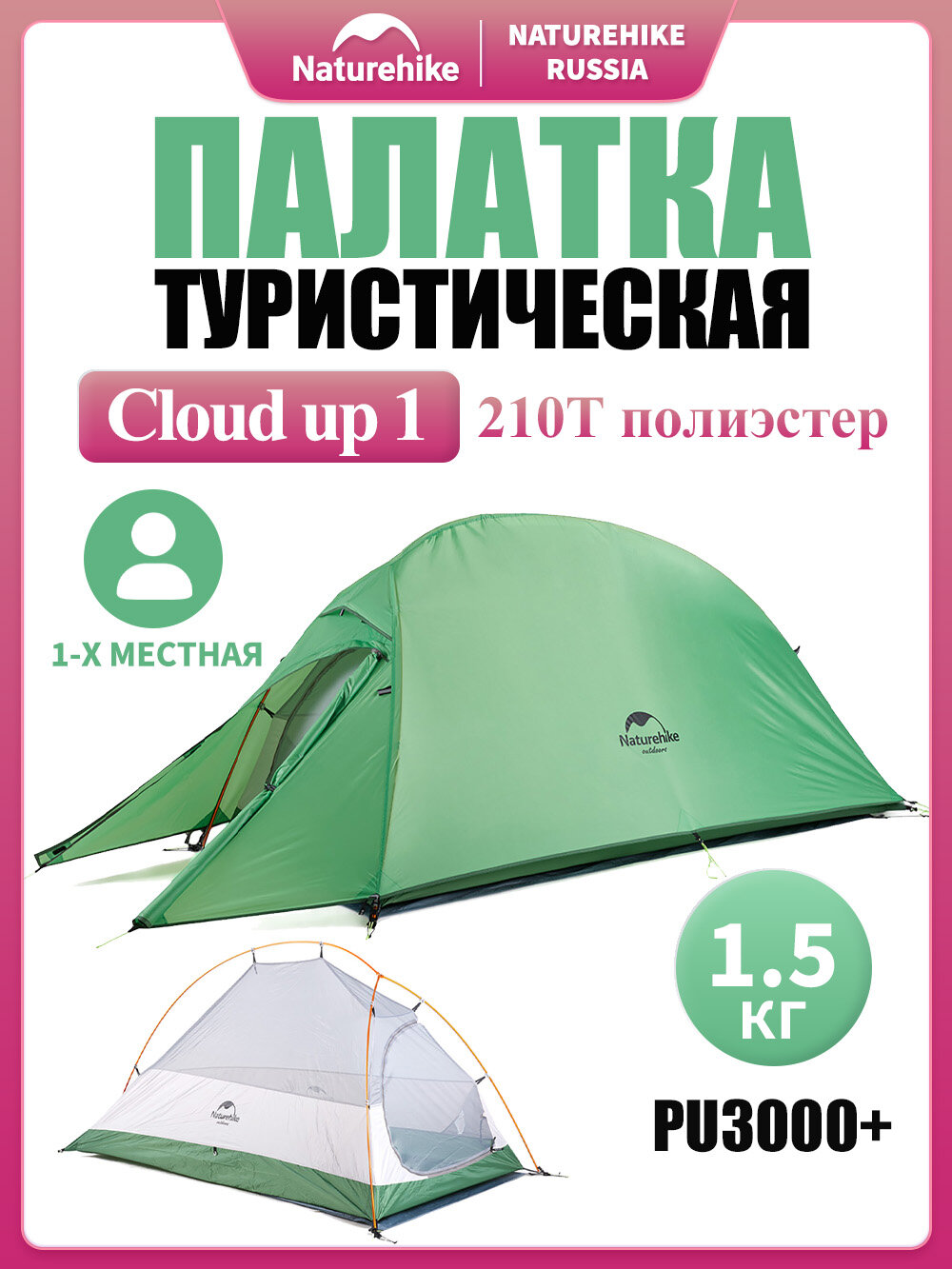 Палатка туристическая ультралегкая, водонепроницаемая, Naturehike Cloud Up1