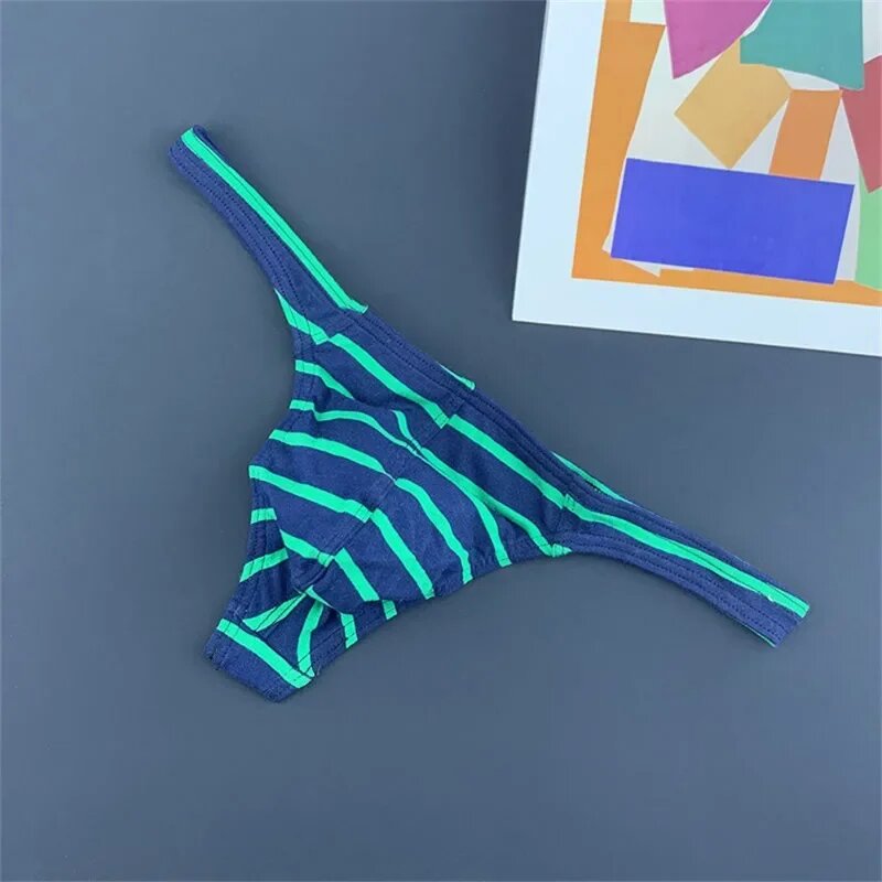 Мужские хлопковые дышащие стринги, полосатые бандажные стринги с Т-образной XL, Зеленый, Green