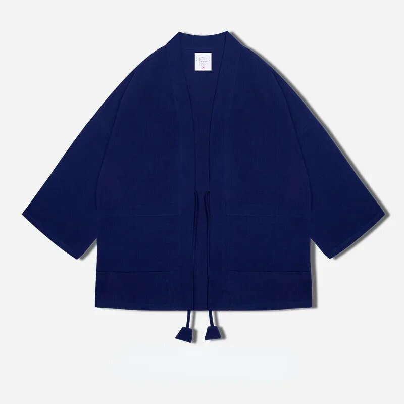 Мужской хаори из хлопка и льна Темно-синий, XXL, Model 3