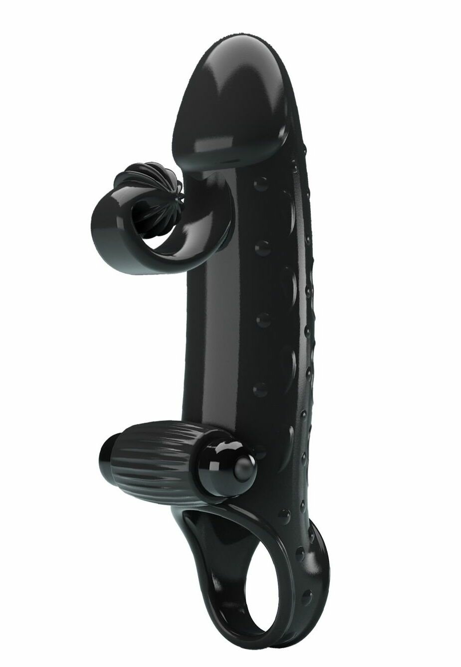 Черная вибронасадка на пенис с подхватом мошонки - 20 см. Производитель - Baile.