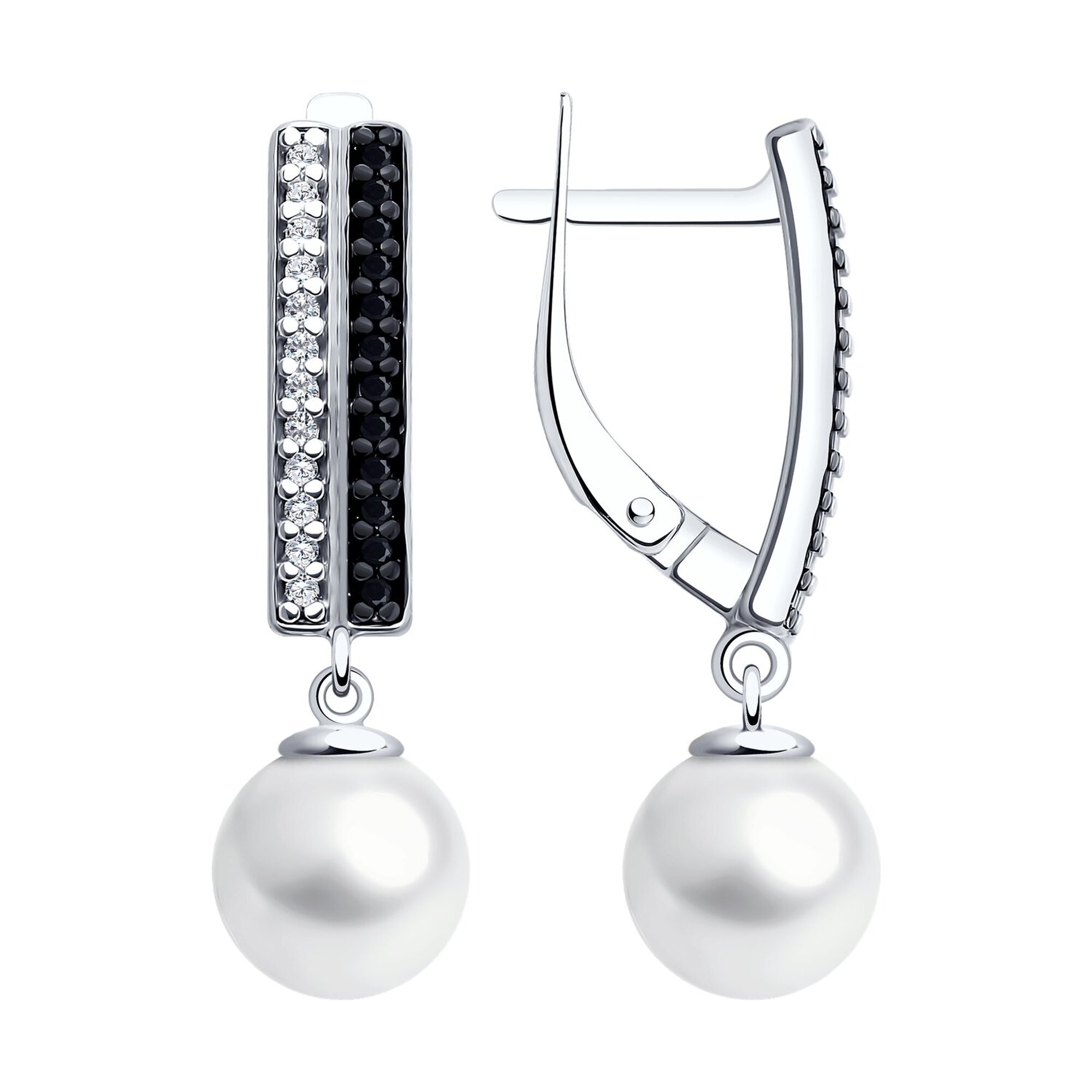 Серьги, серебро, 925 проба, родирование, фианит, шпинель, жемчуг