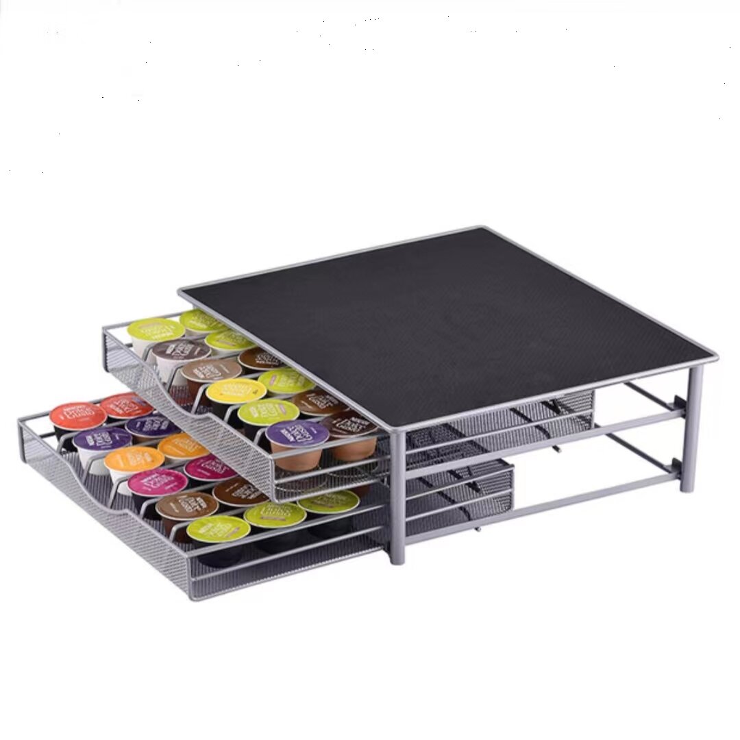 Ящик для хранения кофейных капсул, металл, серебристый, 2 слоя, 72 капсулы