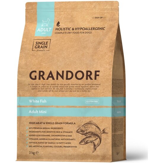 Корм сухой Grandorf белая рыба для собак мини пород, 3 кг