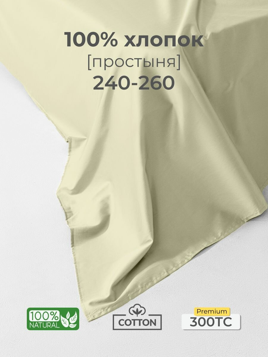 Простыня стандартная 240x260, сатин люкс, светло-зеленый, Coho Home