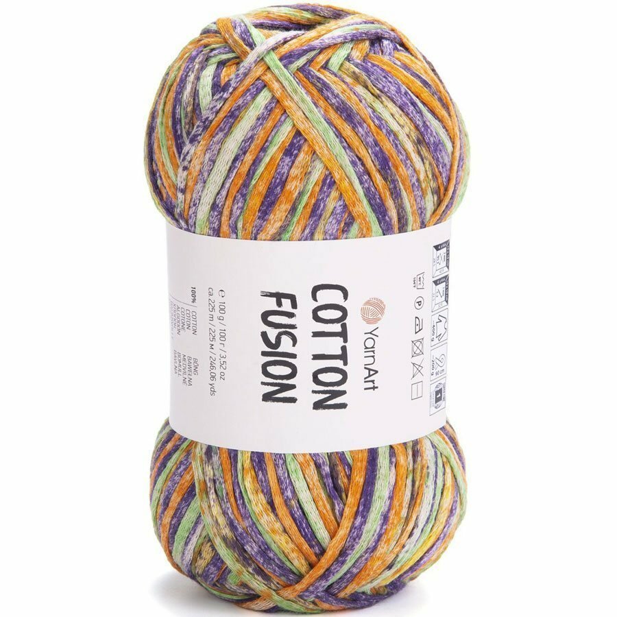 Пряжа Yarnart COTTON FUSION 3649 фиол/оранж/зел (5 мотков)