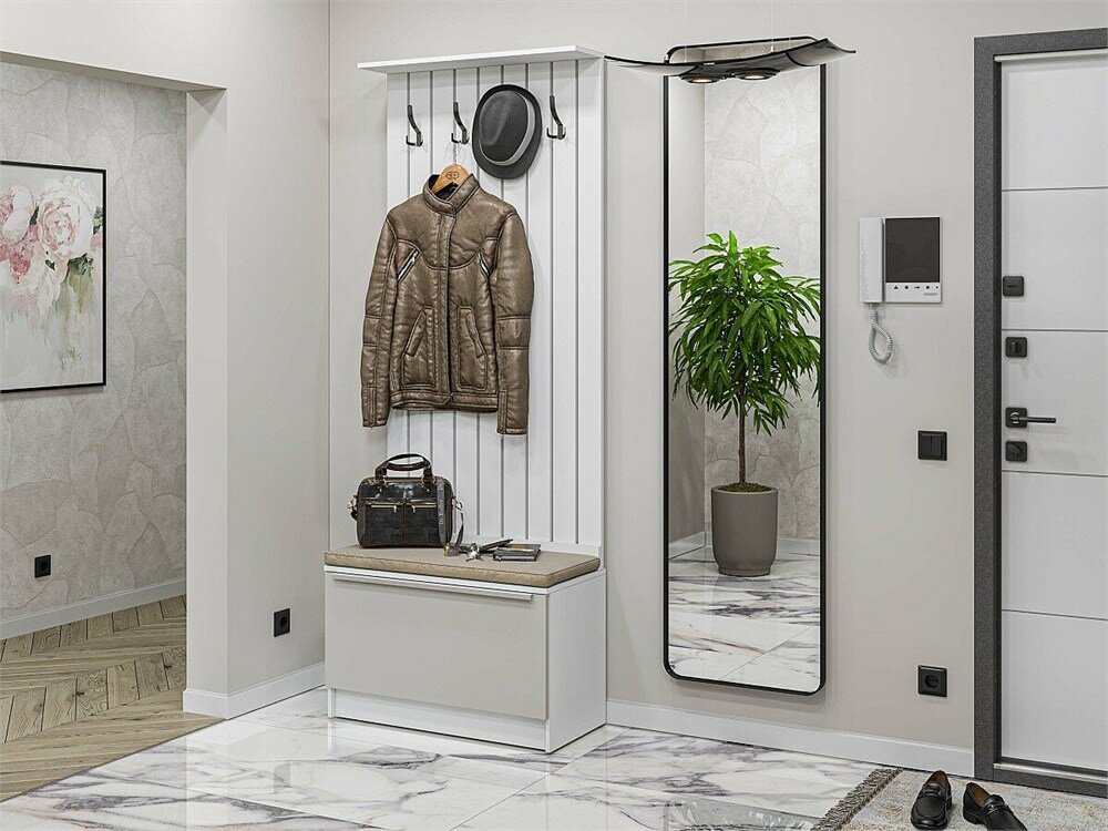 VVT Прихожая Стиль-01, каркас ЛДСП Белый, фасад МДФ Silky Light Grey, 2070*800*380 Silky Light Grey