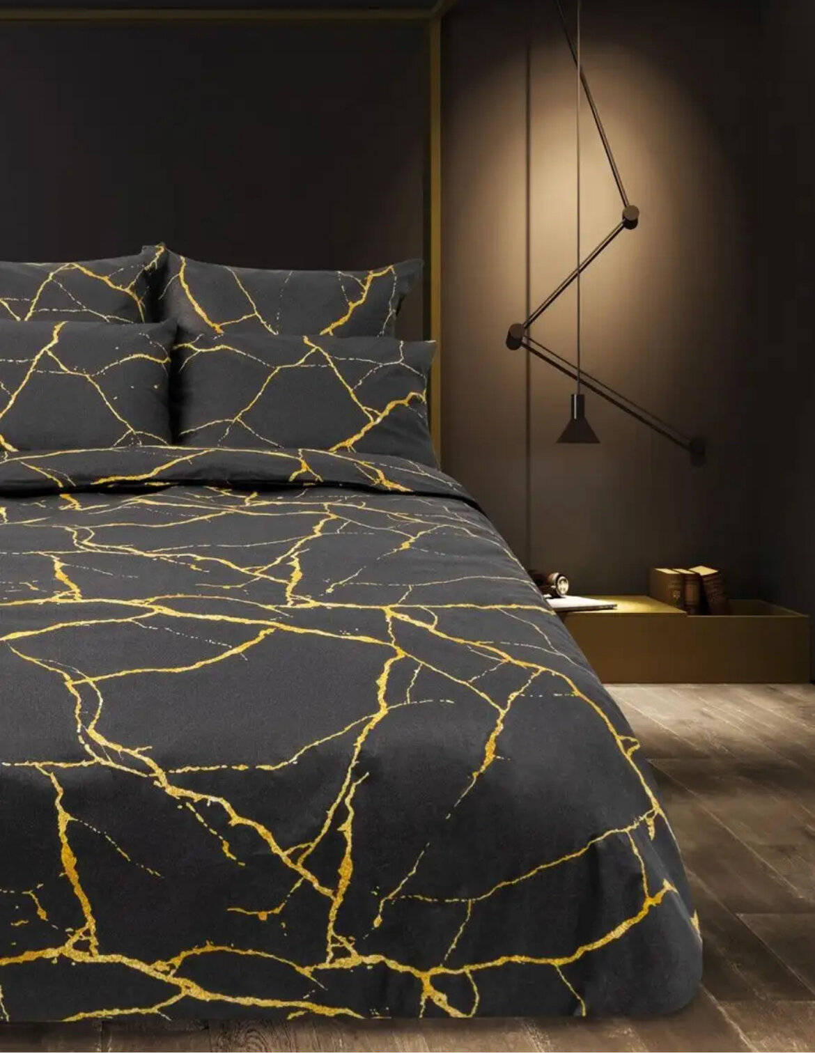 Комплект постельного белья Черный мрамор , Перкаль - Люкс, 100% хлопок, 1,5-спальное, производство РФ