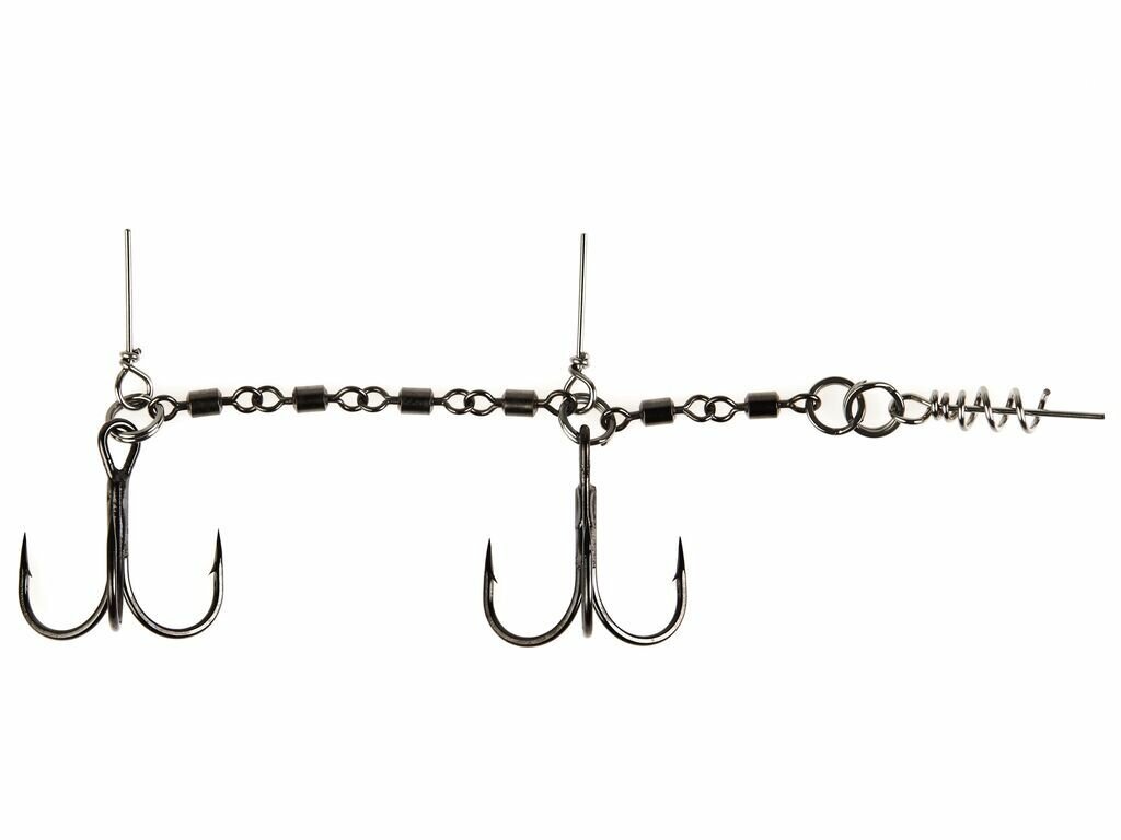 Оснастка стал. Lucky John STINGER POWER CHAIN 3,5+8,0cm, оснащенная тройниками №03/0+№3/0 1шт. поводки для рыбалки