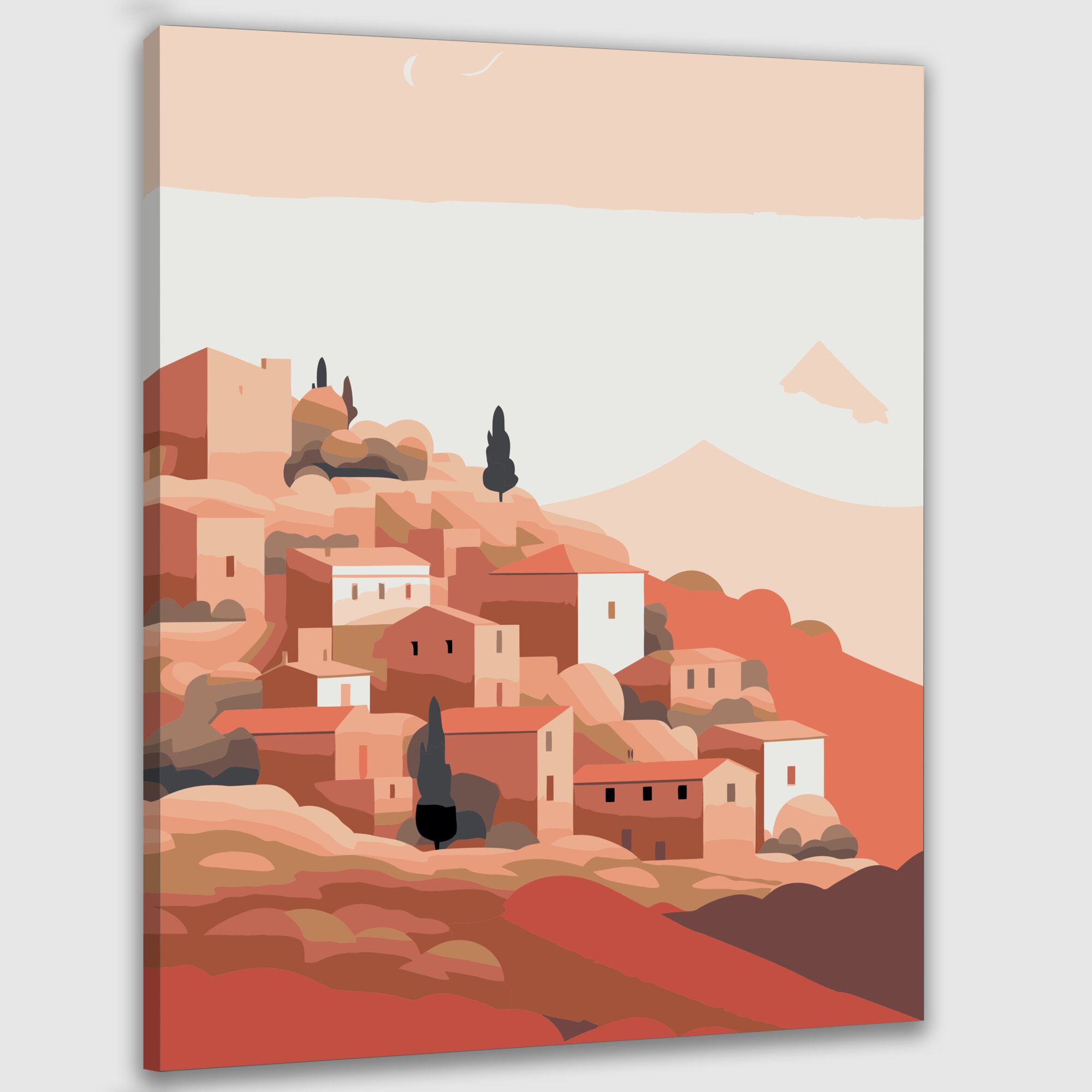 Картина по номерам 40x50 см, минимализм, цифровая иллюстрация, деревенская сцена, чистые линии