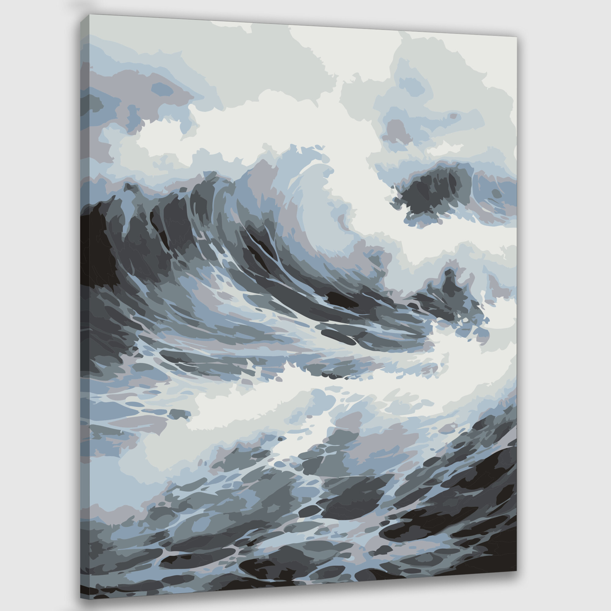 Картина по номерам 40x50 см, акварельная картина, океанский шторм, мрачная цветовая палитра, глубокий синий, серый