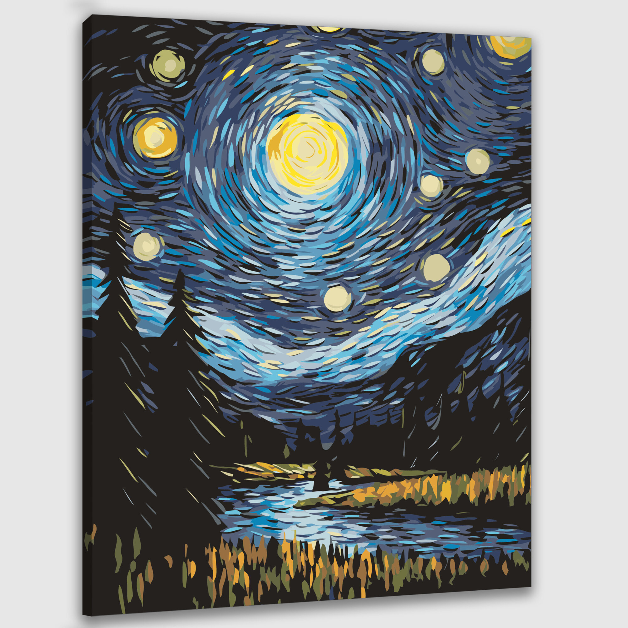Картина по номерам 40x50 см, картина маслом, Ван Гог, звездное ночное небо, мирная сельская местность