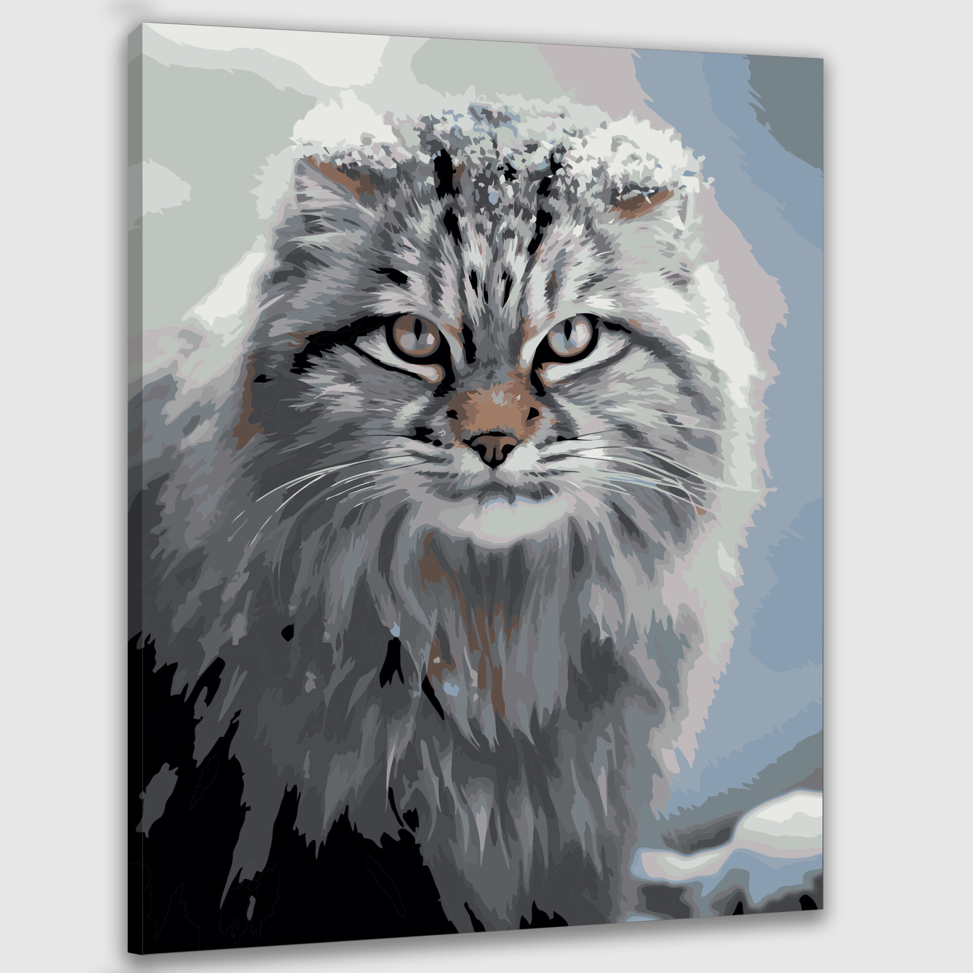 Картина по номерам 40x50 см, манул, кошка Манула, заснеженный пейзаж, сибирская глушь, густая шерсть