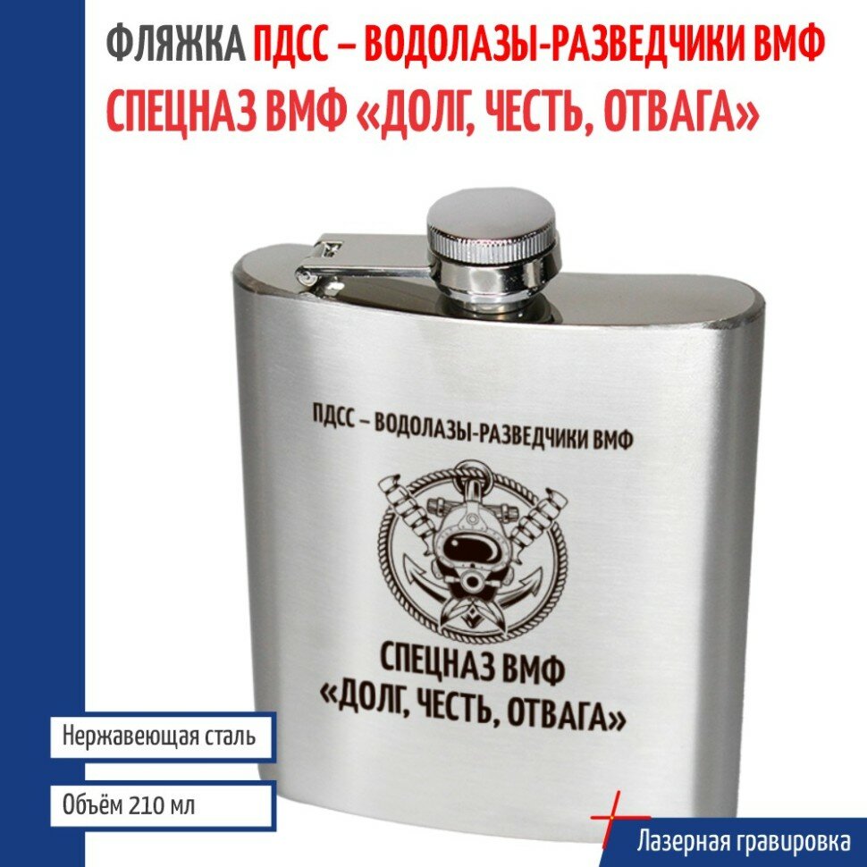 Подарки __Фляжка пдсс "Спецназ ВМФ "Долг, честь, отвага" (210 мл)
