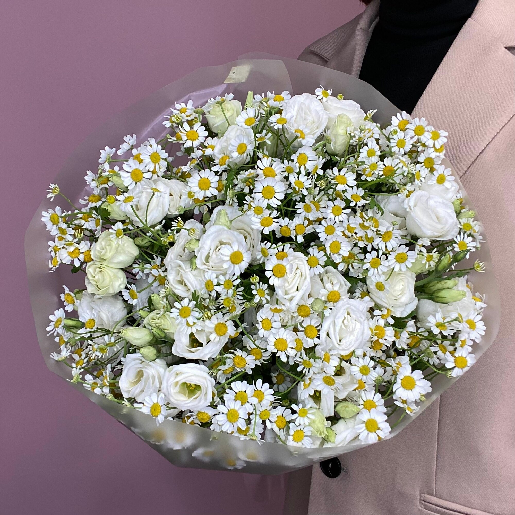 Школьный букет (танацетум 25 шт, эустомы 10 шт.), высота букета 45 см