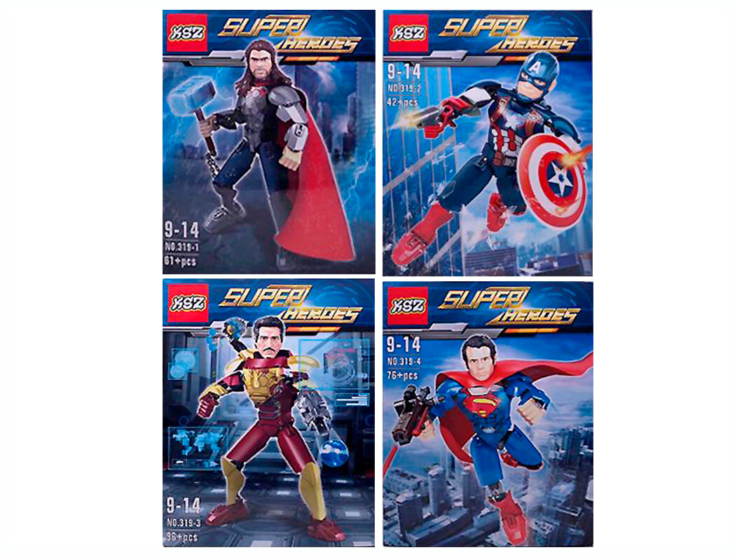 Конструктор KSZ SUPER HEROES "Супергерои 4 вида" 319, 42-96 деталей