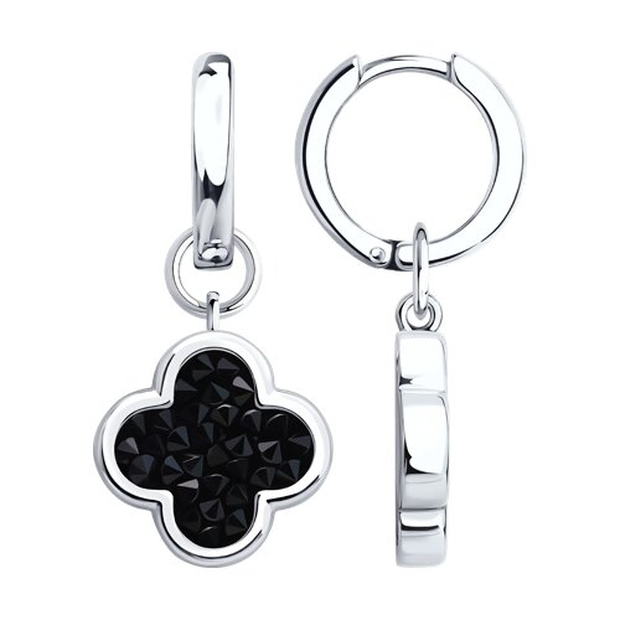 Серьги трансформеры, серебро, 925 проба, родирование, кристалл