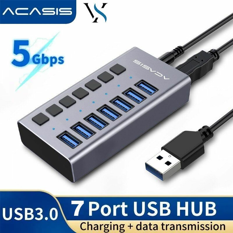 7-портовый USB-концентратор Acasis, USB-разветвитель USB 3.0, 5 Гбит/с для ноутбука