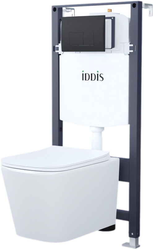 Комплект IDDIS BASBI02i73 Унитаз подвесной, с микролифтом + Система инсталляции + Кнопка смыва матовая черная