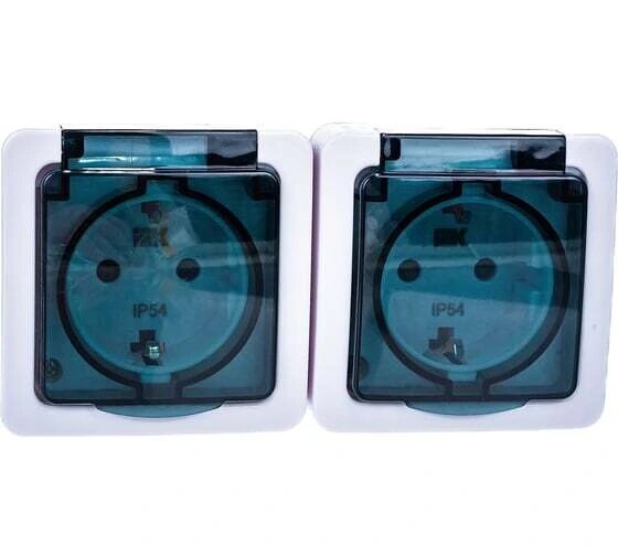 Розетка 2-местная для открытой установки РСб22-3-ГПБд с заземляющим контактом IP54 гермес PLUS (цвет крышки: дымчатый)