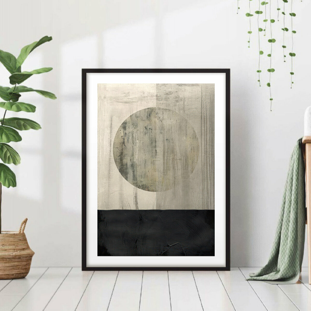 Постер "Серый круг" 50x70 в черной рамке на стену для интерьера
