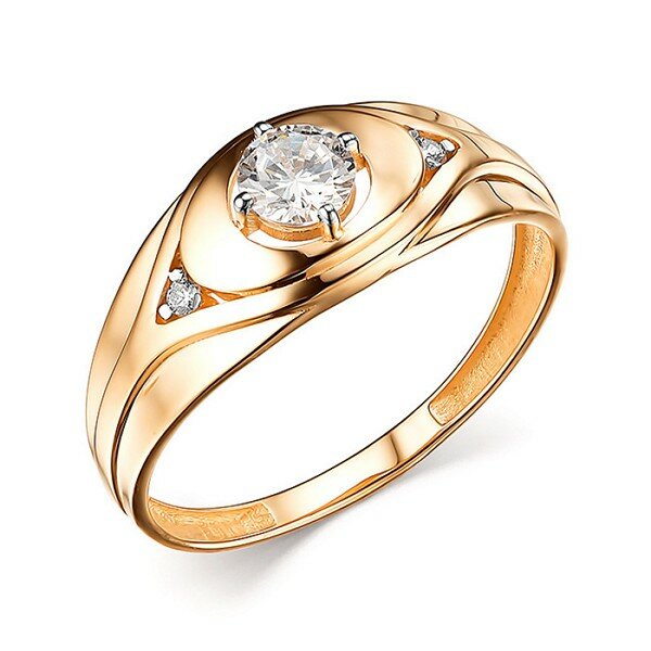 Кольцо тонкое, широкое JEWELIN, красное золото, 585 проба, фианит