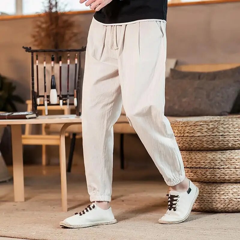 Мужские брюки клёш из хлопка, Beige Style 2, XL