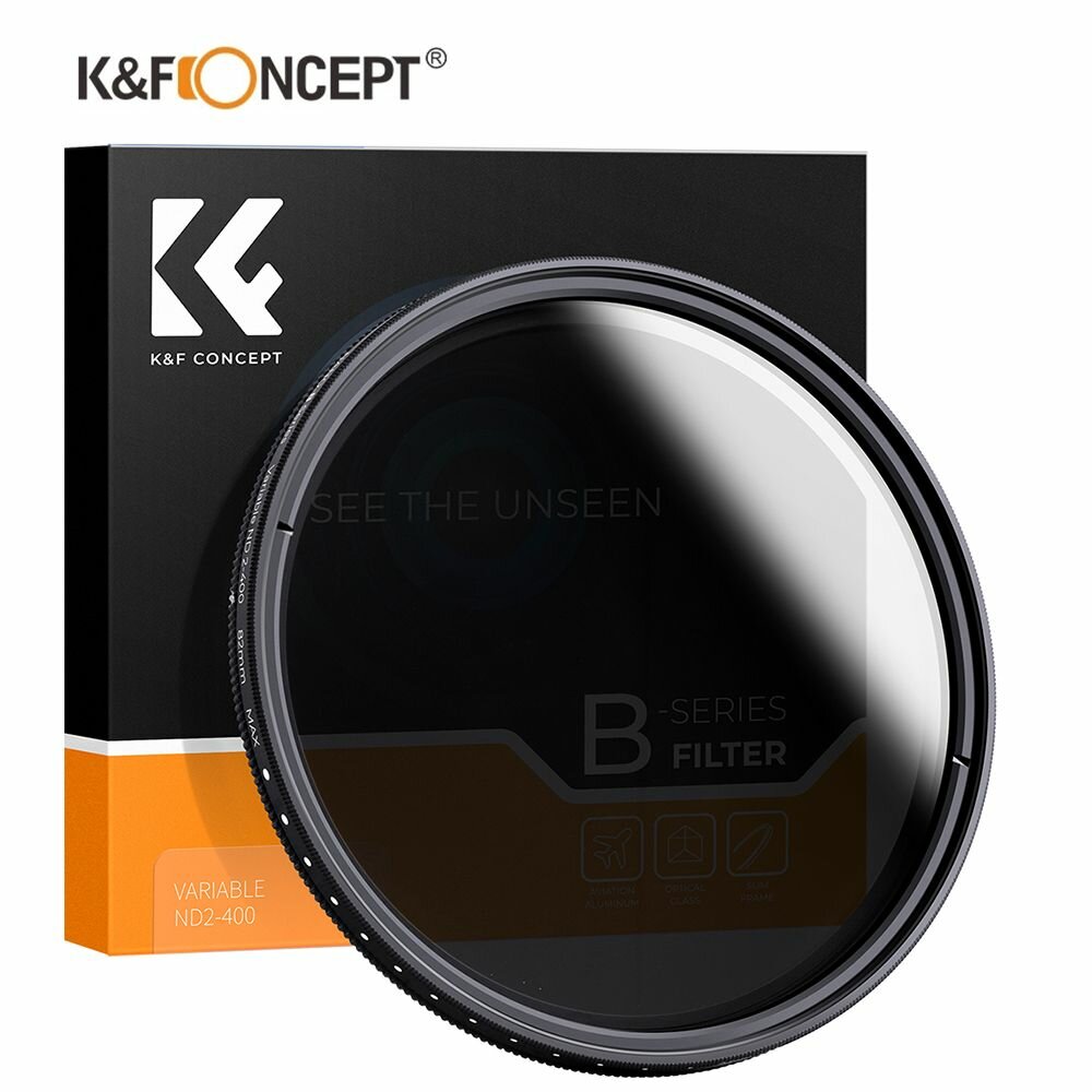 K & F CONCEPT 82 мм ND2 - ND400 Фильтр объектива с переменной нейтральной плотностью, водонепроницаемое пылезащитное покрытие