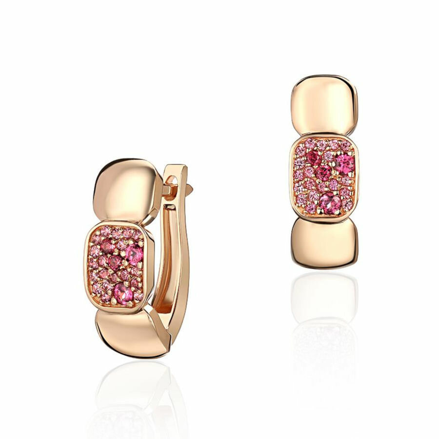 Серьги, красное золото, 585 проба, родолит