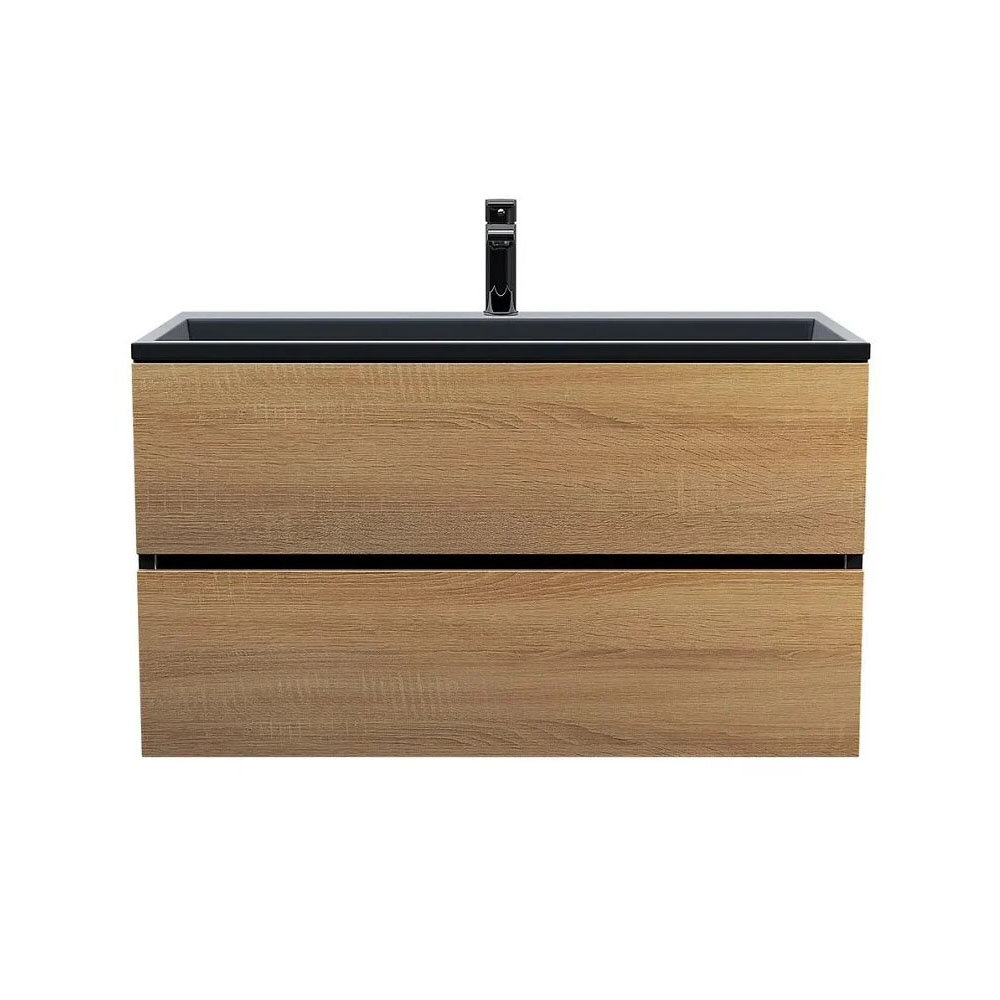 Тумба под раковину для ванной Uperwood (Аппервуд) Barsa, 90 см, подвесная, черная/дуб сонома