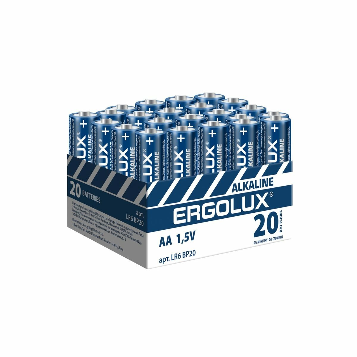 Батарейка Ergolux AA/LR6 Alkaline BP-20, 20шт. (1788161), 24 уп.