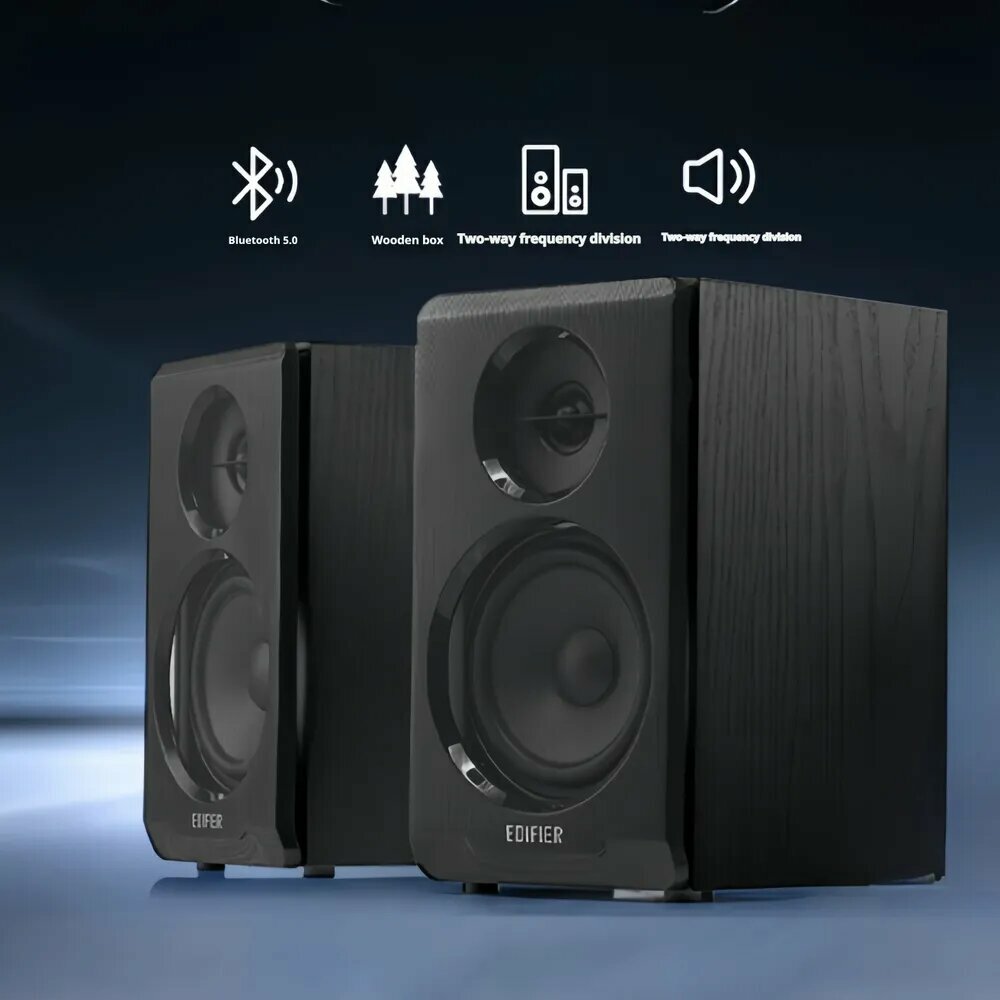 Акустика Edifier R33BT, Bluetooth, полочная, тыл, открытое оформление, черная — фото 1