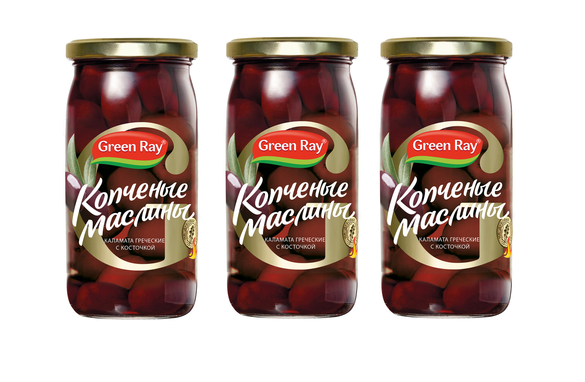 Копченые Маслины Каламата греческие с косточкой 370 мл (Набор из 3 шт)