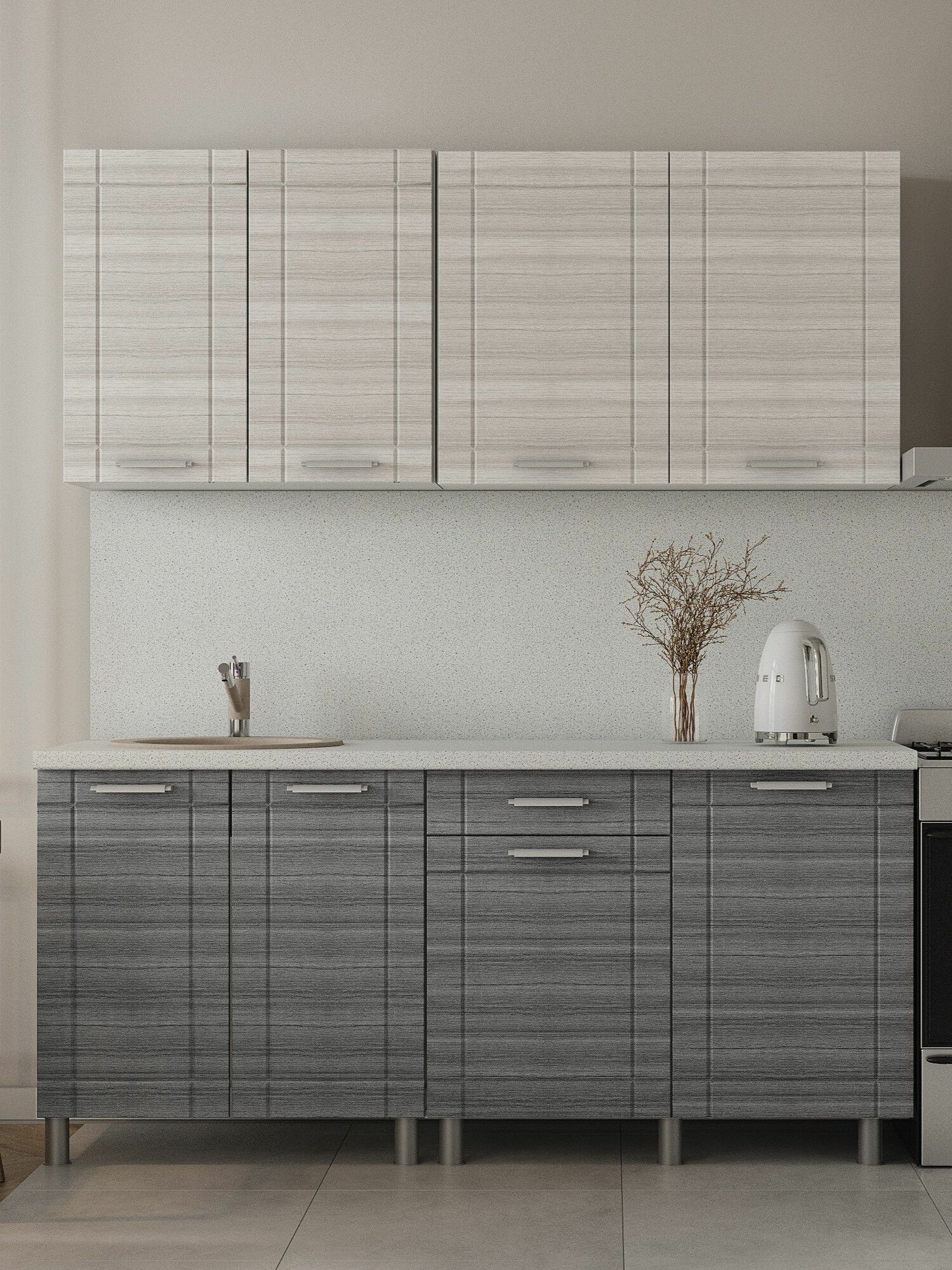 Кухонный гарнитур Бомбей МДФ 1,8м сандал белый/сандал серый без столешницы