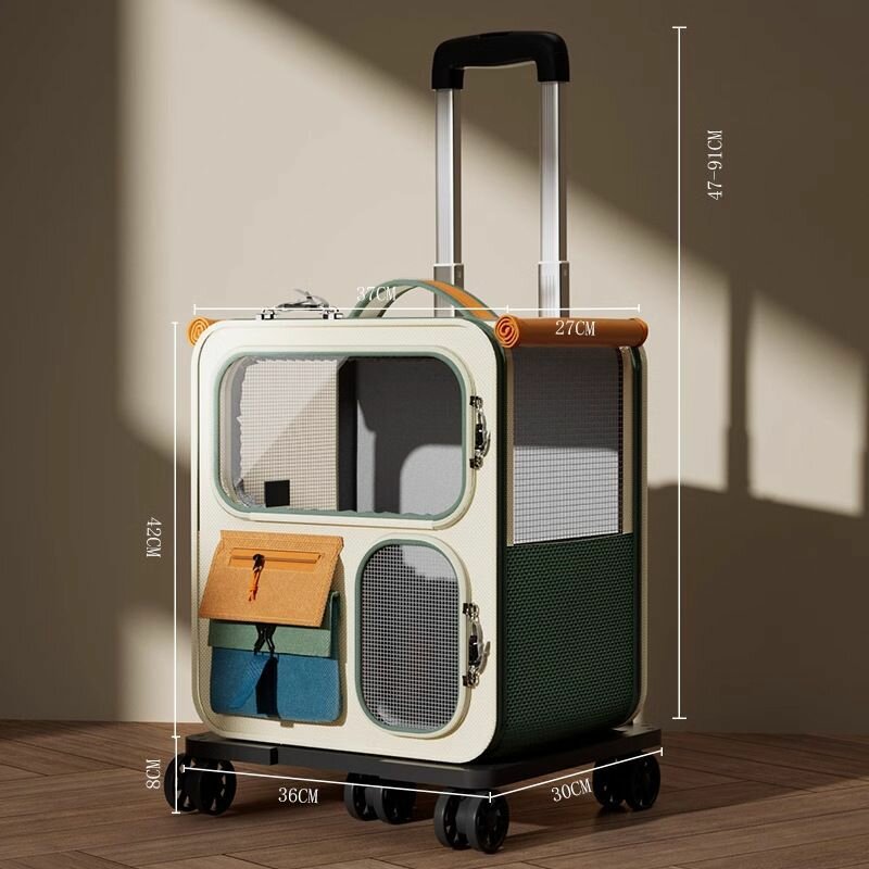 Рюкзак-тележка, для кошек, собак, хорьков, бежевый, на колесах, с дверцей