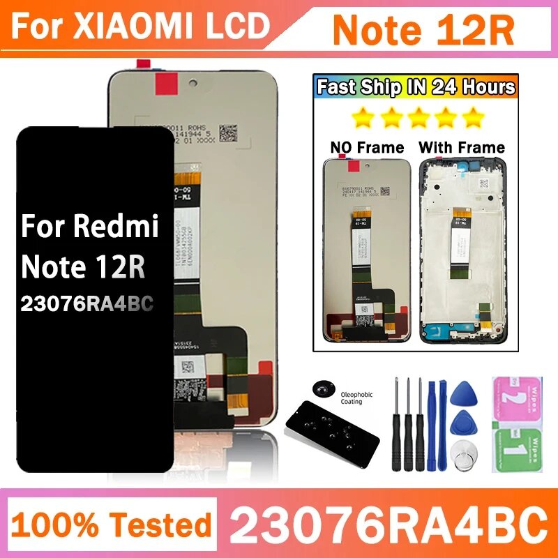 6,79 ' протестировано для Xiaomi Redmi Note 12R ЖК-дисплей 23076RA4BC, дигитайзер сенсорного экрана для Xiaomi Redmi Note 12 R, рамка Black With Frame