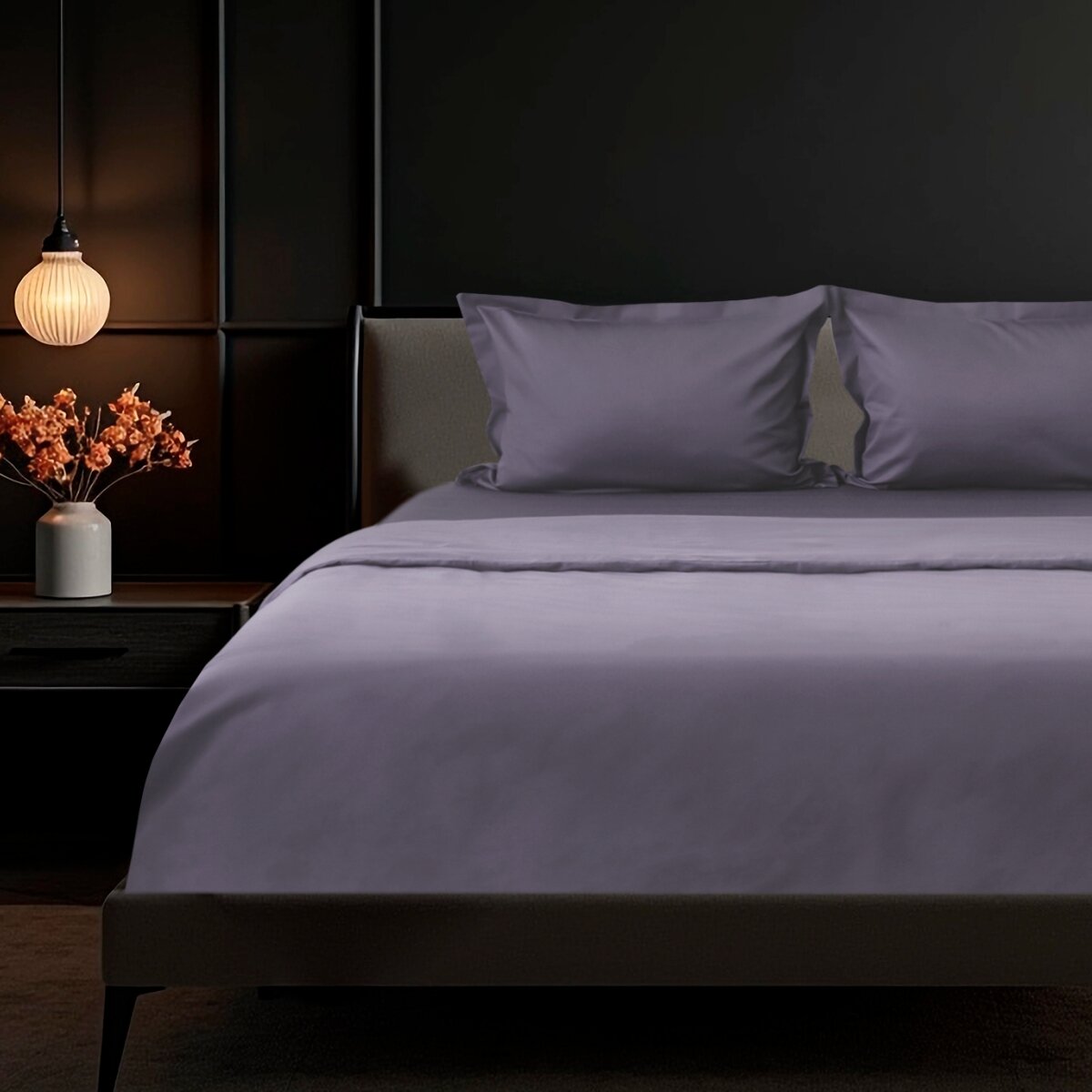 Постельное белье сатин лиловый, размер евро (200x220см)