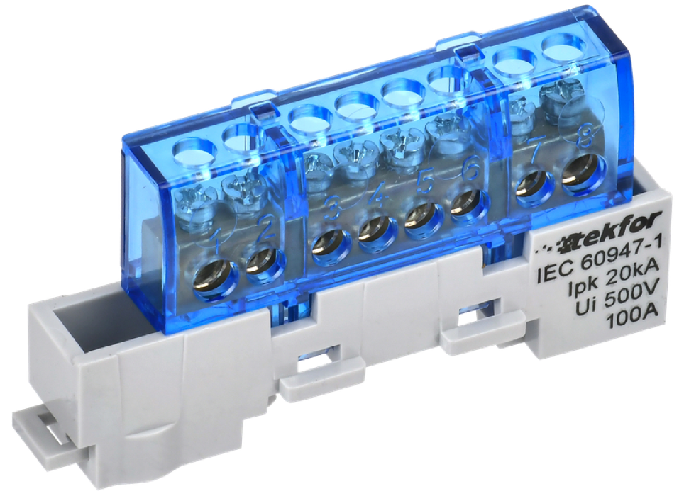 Шина IEK / ИЭК Tekfor N ноль изолированная на универсальном держателе 6х9-8-С, 100А / соединитель проводов