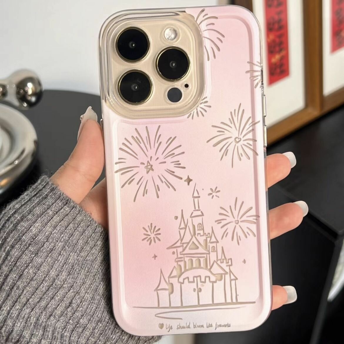Замок фейерверков "Розовый", для Apple 13/14/15/16PROMAX, прозрачный, мультяшный стиль