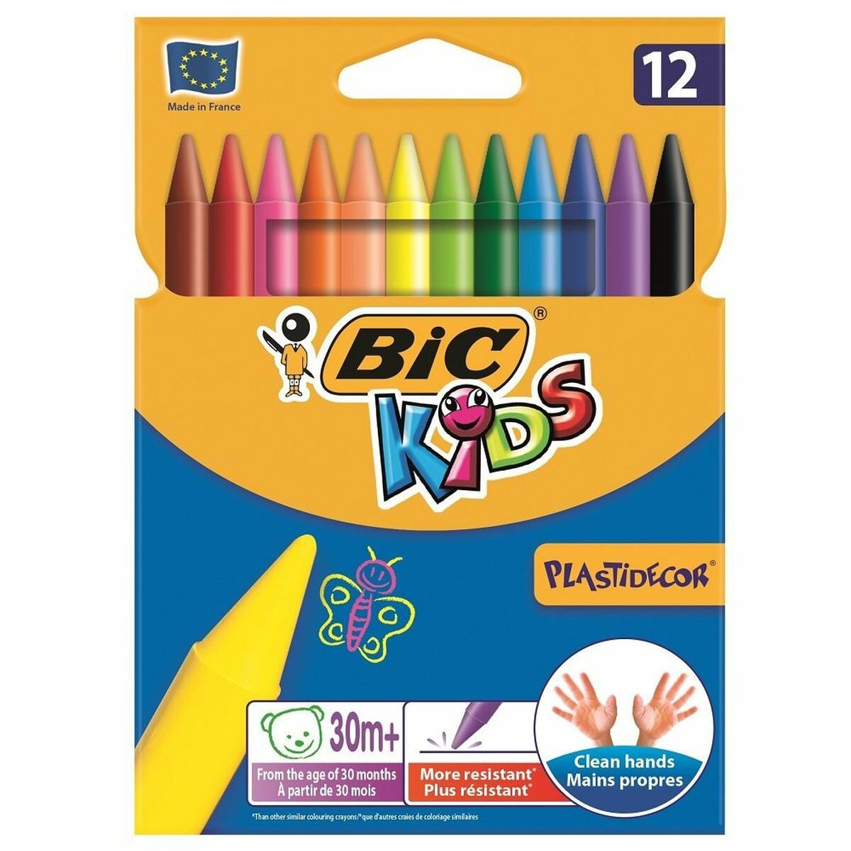 Мелки пластиковые 12 цветов BIC Plastidecor (L=120мм, D=8мм, круглые) картонная упаковка (920299/945764)